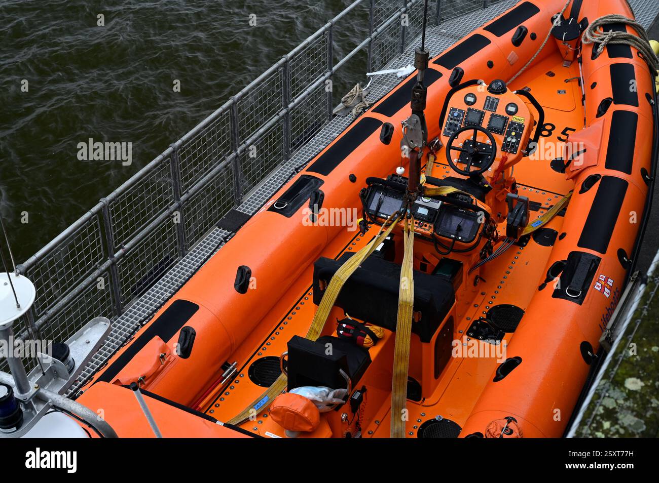 The Julia & Angus Wright lifeboat with hoist straps attached for launch ...