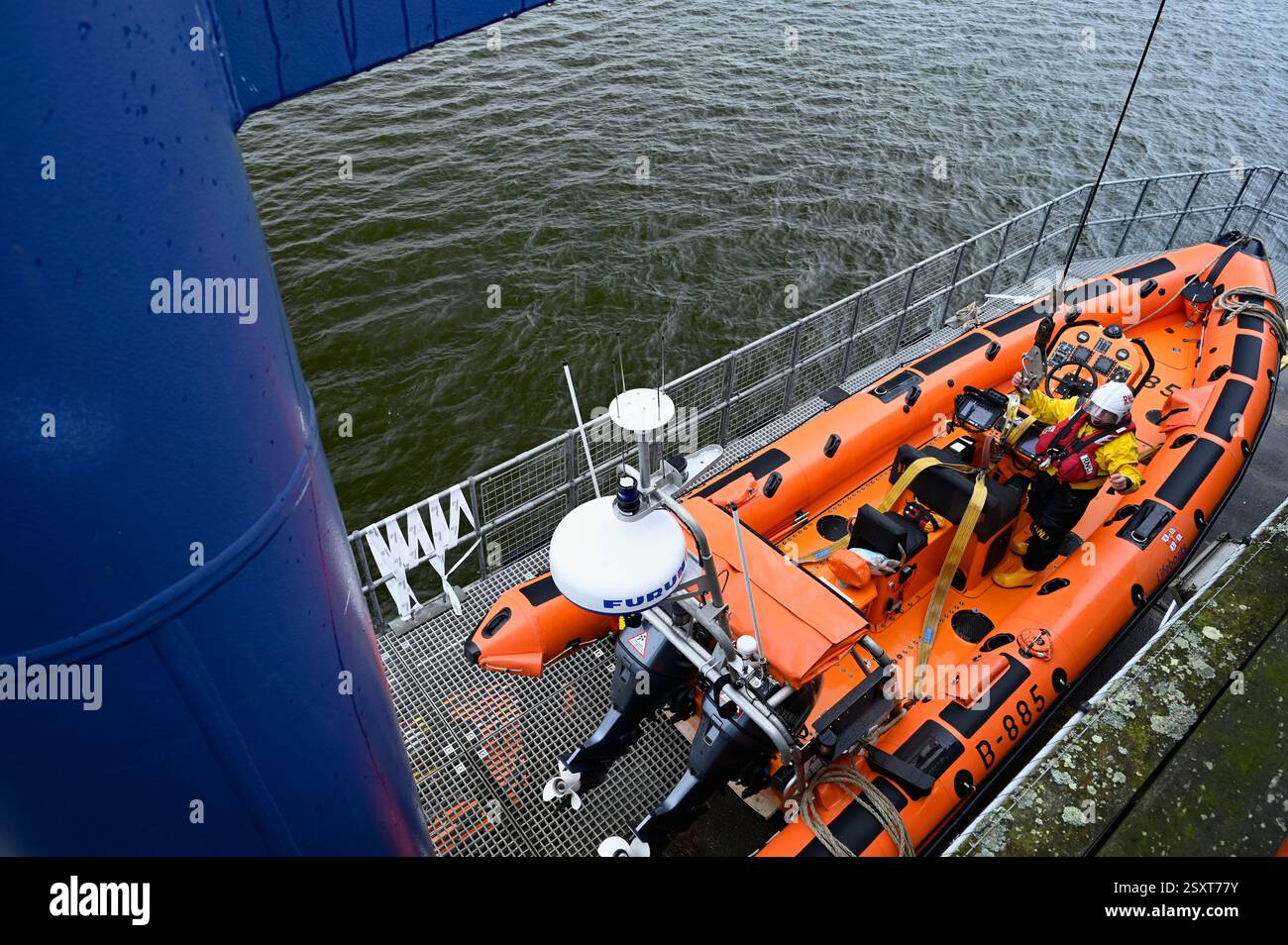 The Julia & Angus Wright lifeboat with hoist straps attached for launch ...