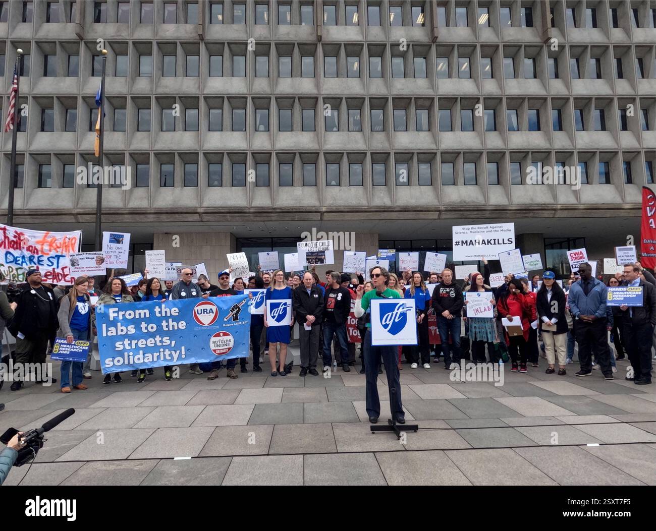 People rally outside of the HSS in Washington, District of Columbia ...