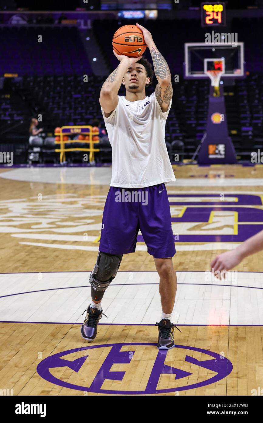 Baton Rouge, LA, USA. 25th Feb, 2025. Injured LSU forward Jalen Reed (9 ...