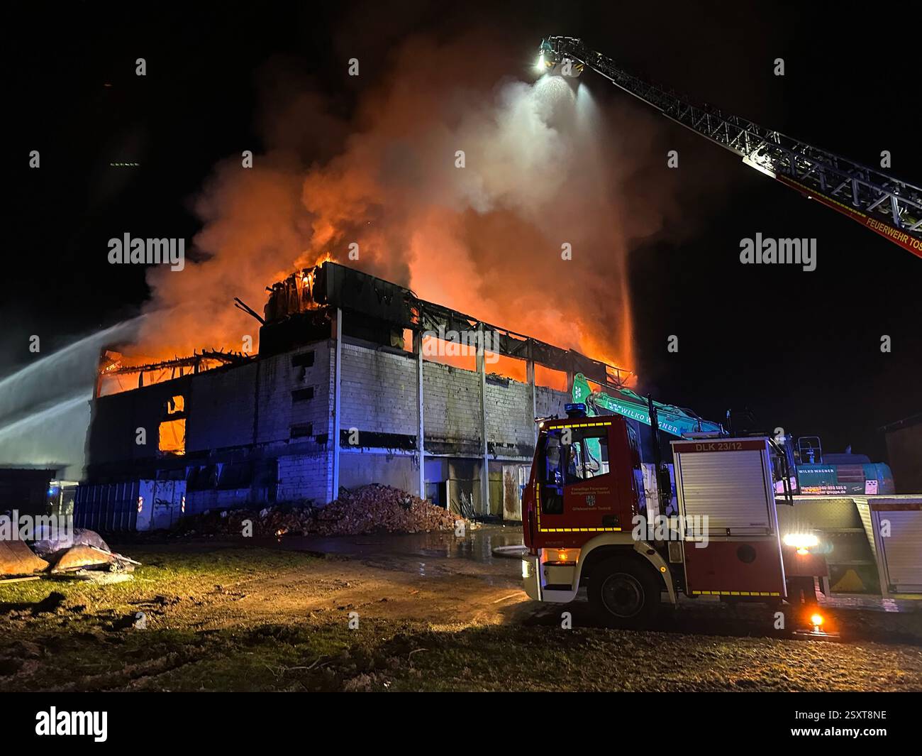 Tostedt, Germany. 25th Feb, 2025. The fire department is responding to ...