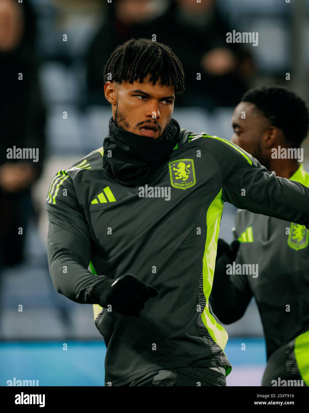 LONDON, ENGLAND - FEBRUARY 26: Tyrone Mings of Aston Villa during warm ...