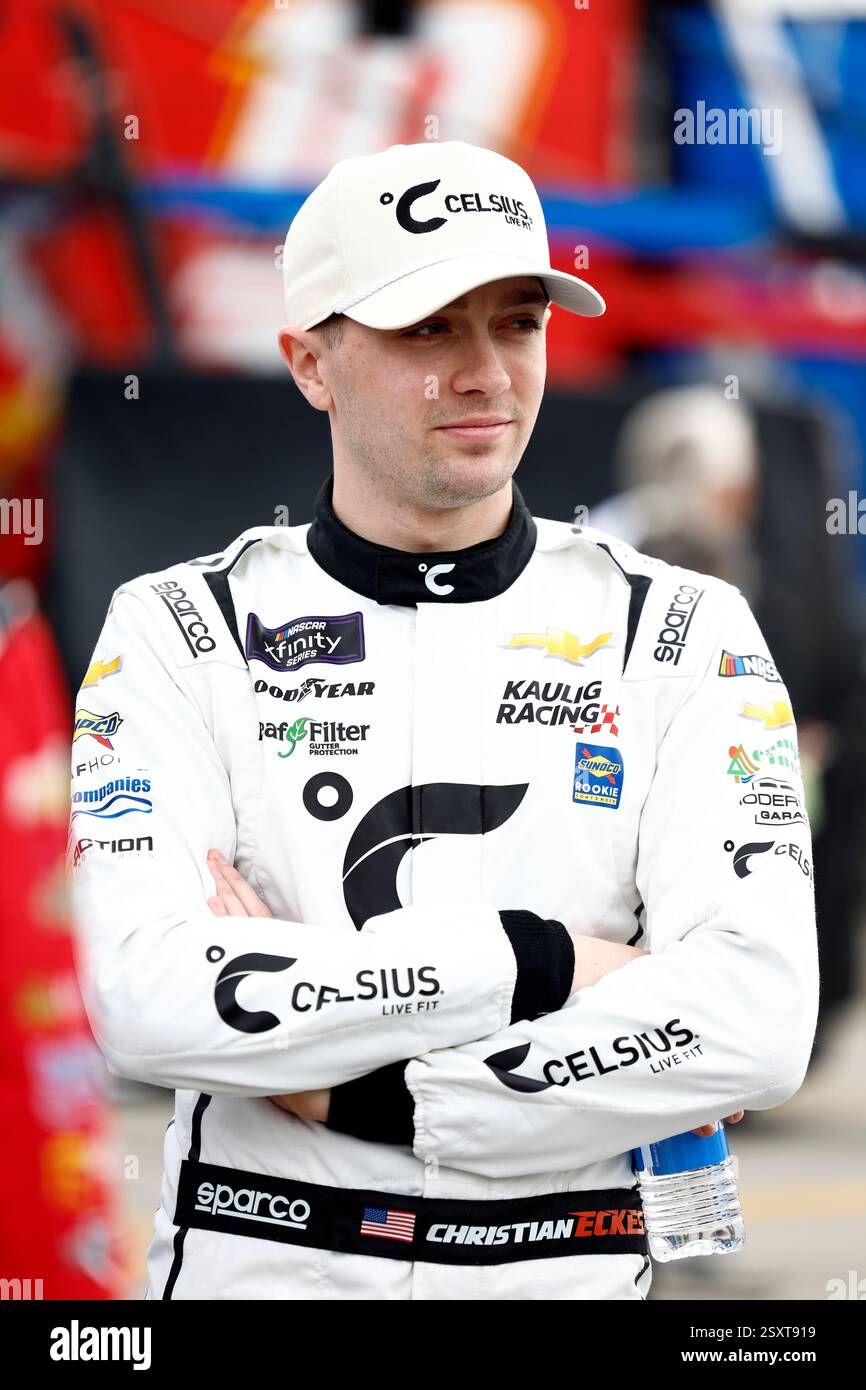 Daytona Beach, Fl, USA. 14th Feb, 2025. CHRISTIAN ECKES(16) gets ready to practice for the ...