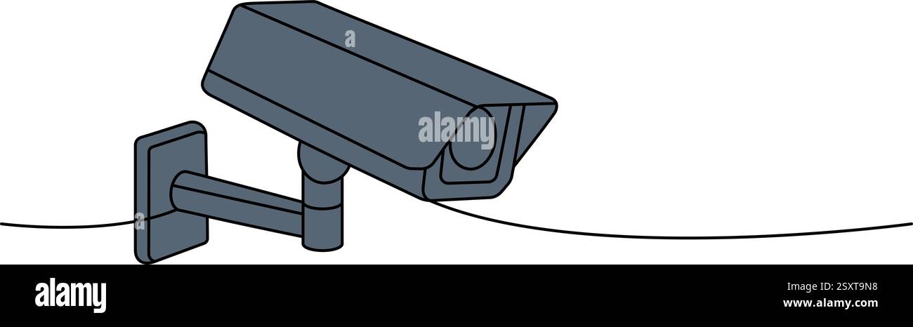 Security camera one line colored continuous drawing. Security ...