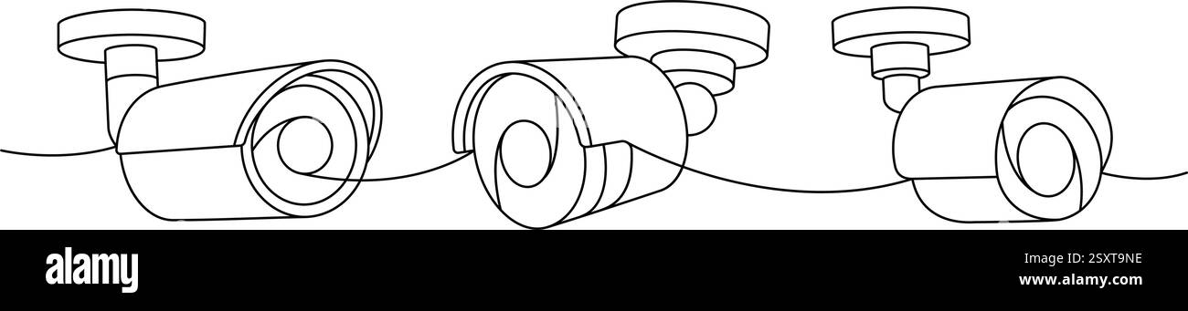 Security cameras one line continuous drawing. External protection ...