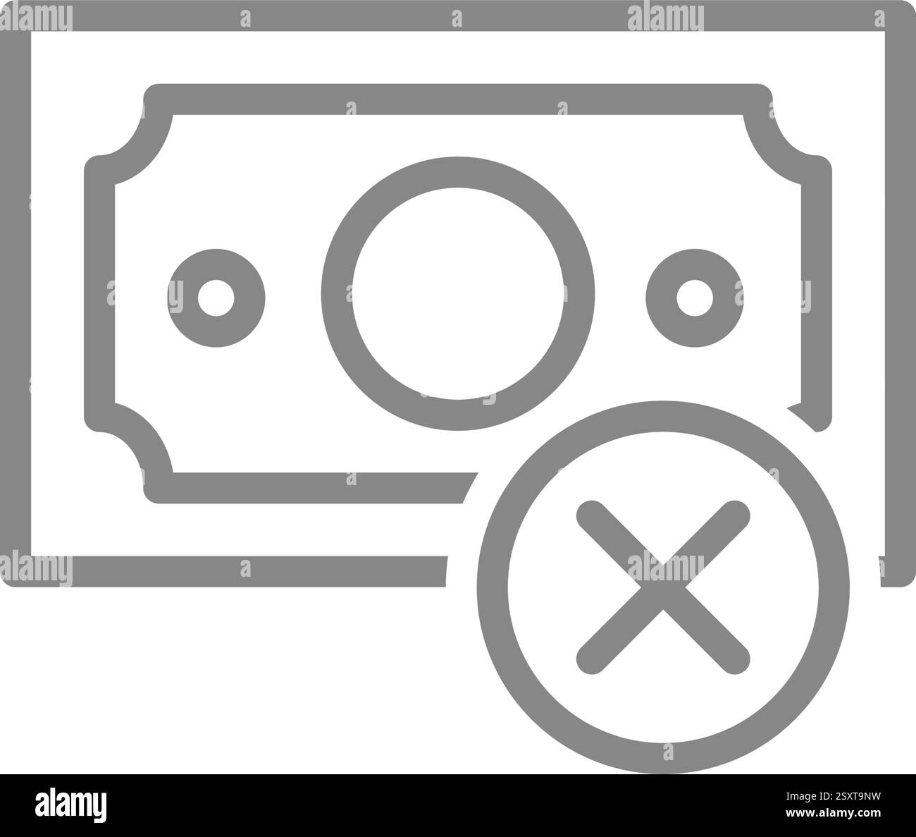 Money bill with cross checkmark line icon. Money rejected symbol ...
