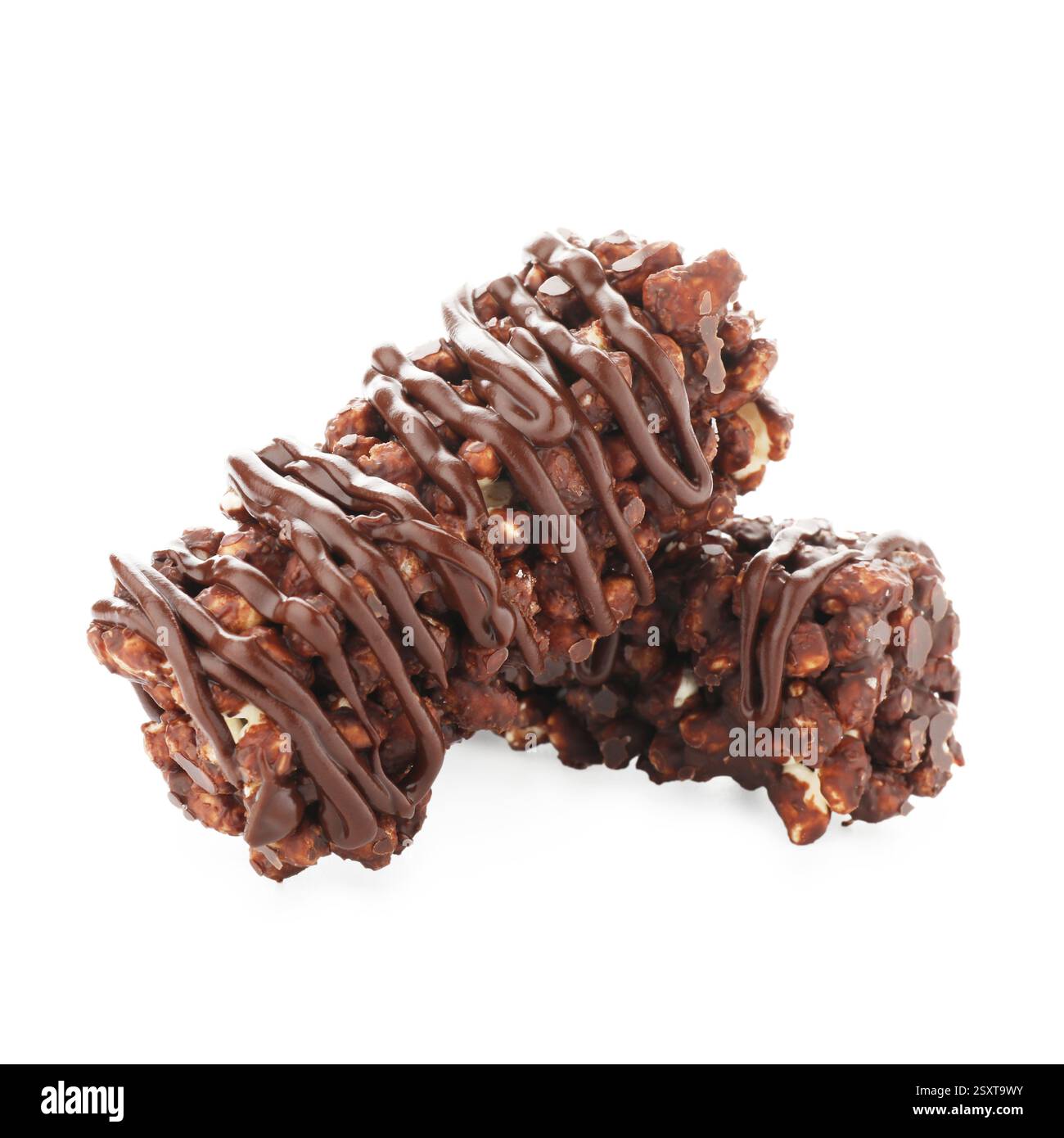 Delicious chocolate puffed rice bars isolated on white Stock Photo - Alamy