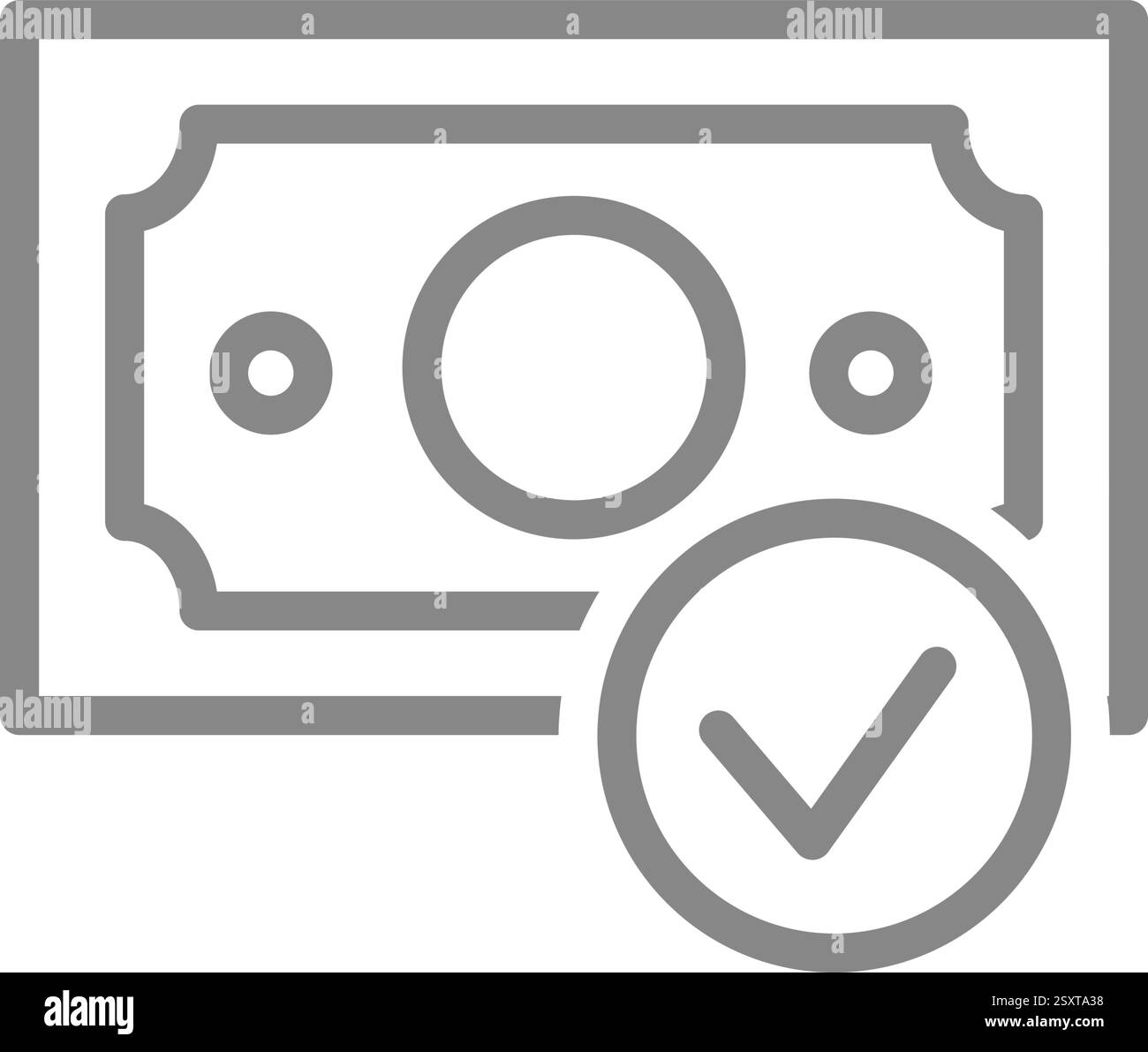 Money bill with tick checkmark line icon. Money verification ...