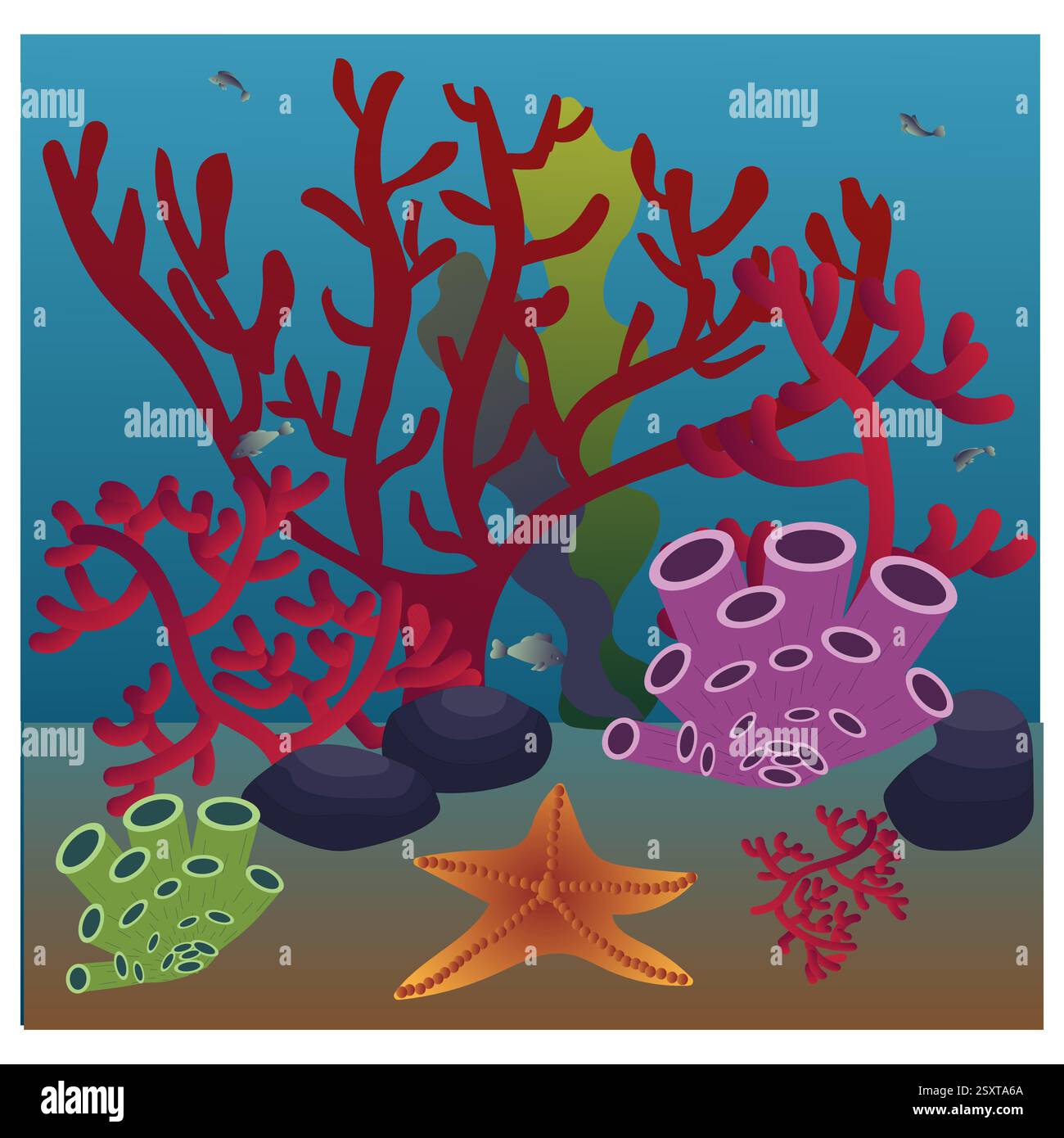 Underwater world. Colorful ocean bottom with underwater inhabitants ...