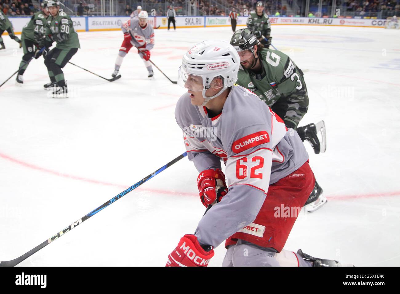 Saint Petersburg, Russia. 25th Feb, 2025. Daniil Orlov (62) of Spartak Hockey Club seen in ...