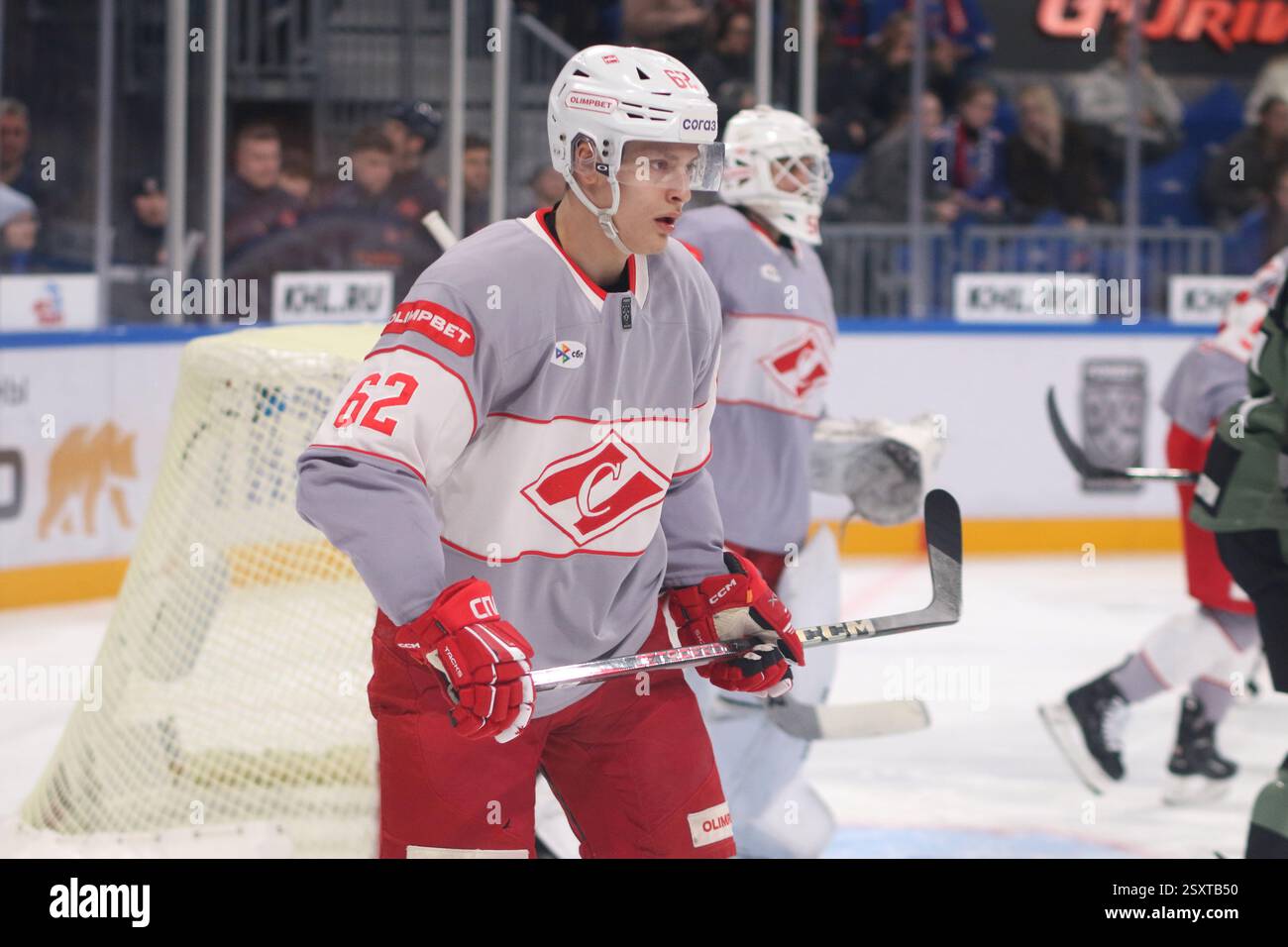 Saint Petersburg, Russia. 25th Feb, 2025. Daniil Orlov (62) of Spartak Hockey Club seen in ...