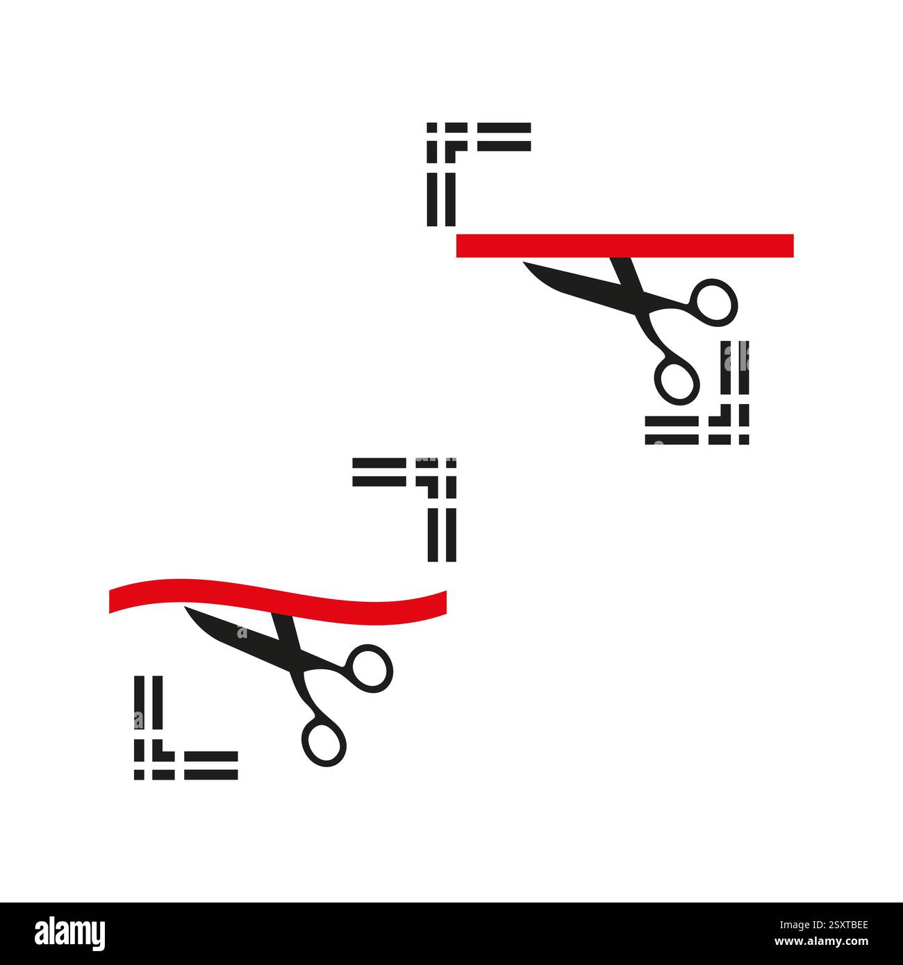 Scissors cutting ribbon. Grand opening symbol. Red and black concept ...