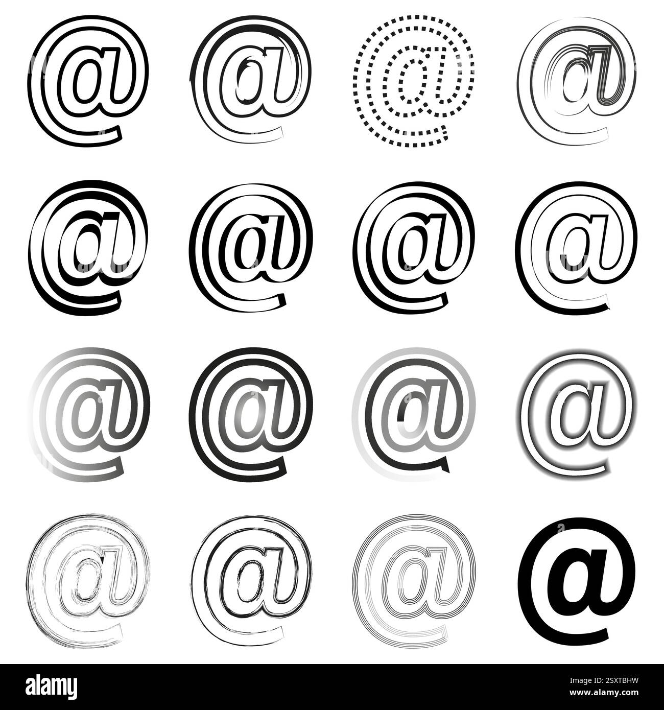 Email symbol set. Black outline design. Communication internet icon ...
