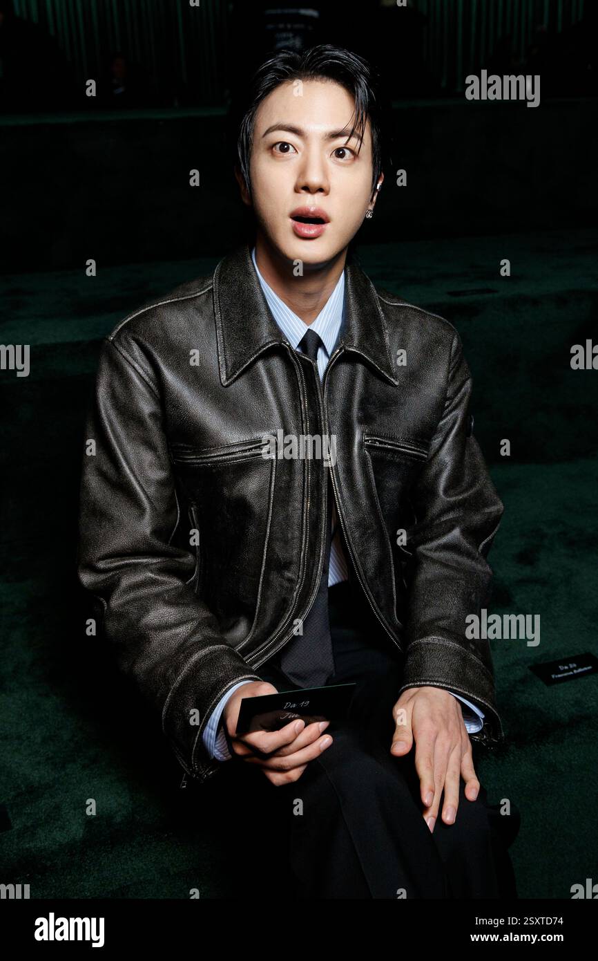 Jin attends GUCCI Autumn-Winter 2025 runway during Milan Fashion Week ...