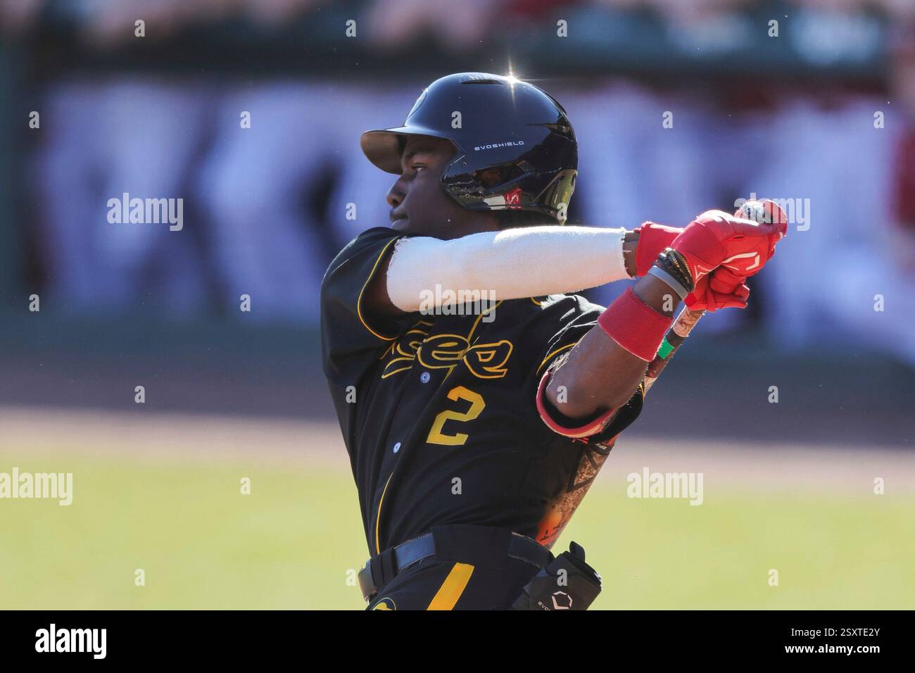 February 25, 2025: Grambling batter Nyan Hayes (2) finishes up his ...