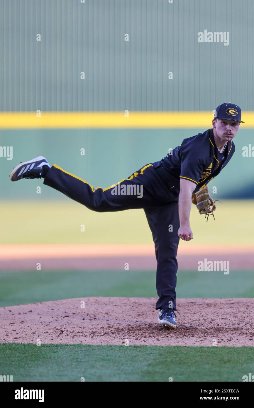February 25, 2025: Landon Clampit (45) Grambling pitcher finishes up ...