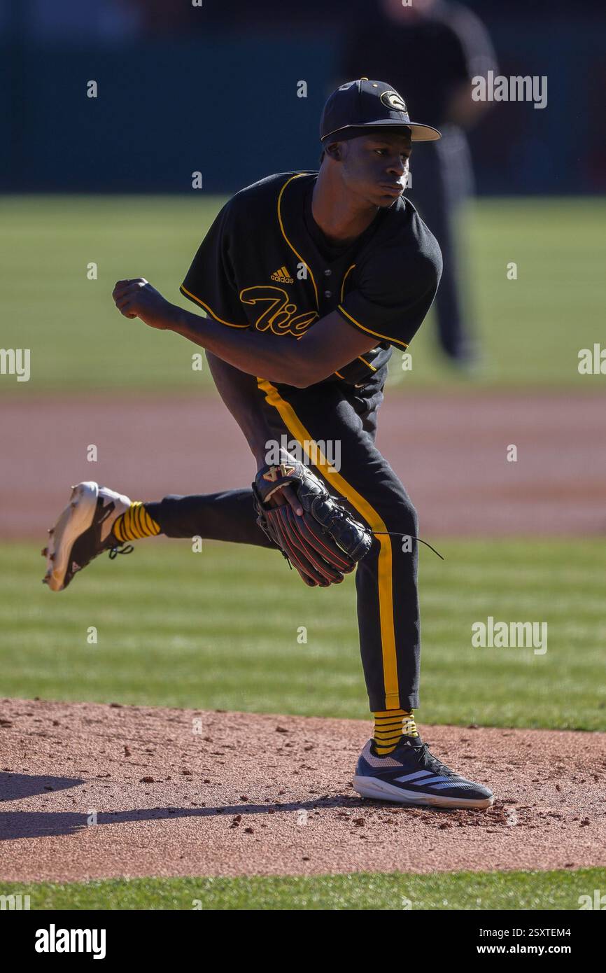 February 25, 2025: Tigers pitcher Nick Robinson (22) finishes up his ...