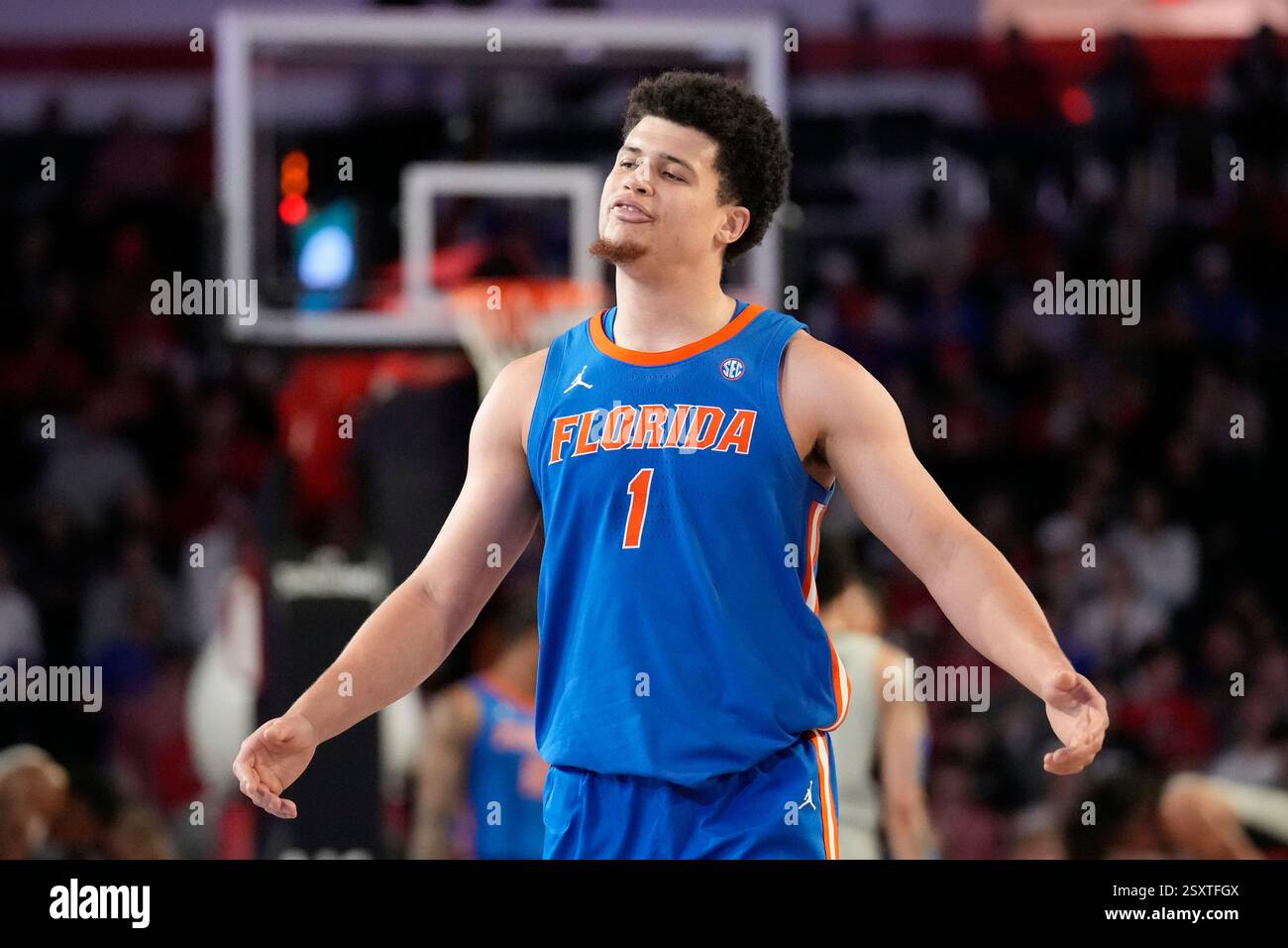 Florida guard Walter Clayton Jr. (1) reacts to getting a foul during an ...