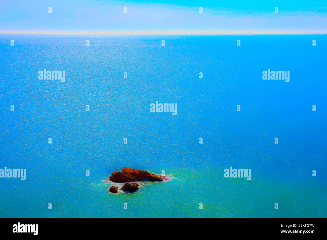 Illustration rocks protruding from seascape Stock Photo - Alamy