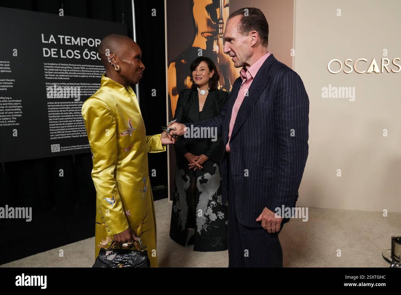 Cynthia Erivo, from left, Janet Yang, and Ralph Fiennes arrive at the ...
