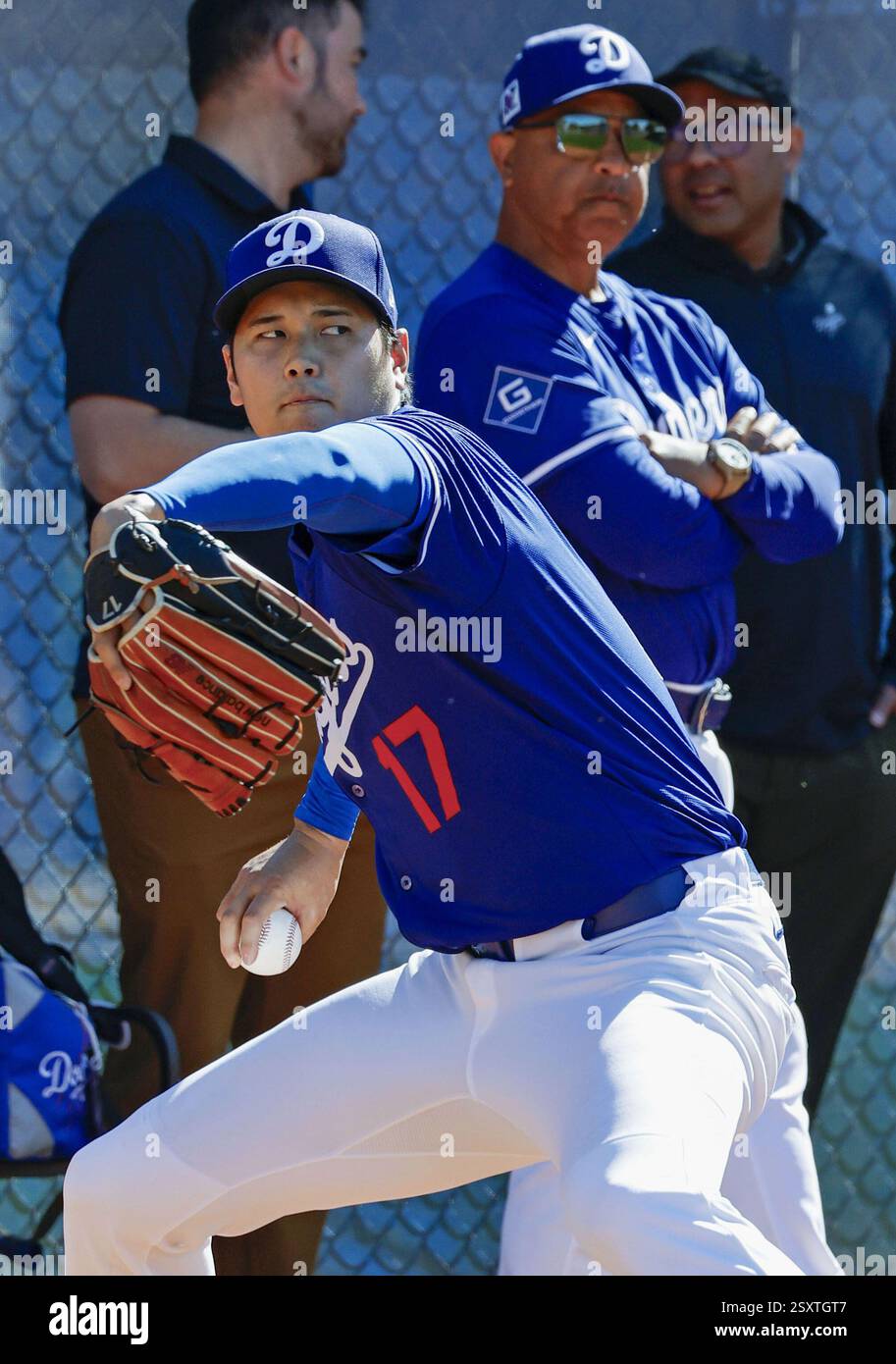 Los Angeles Dodgers two-way player Shohei Ohtani throws a bullpen ...