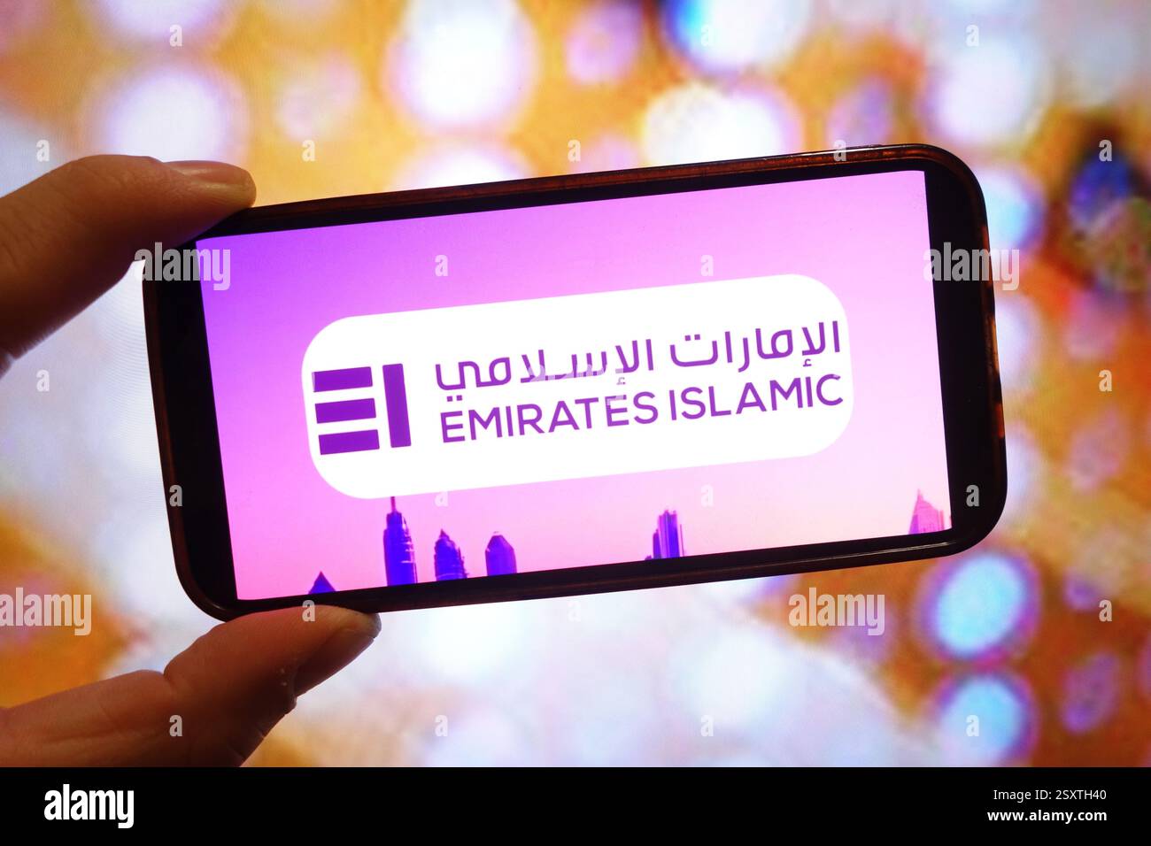 In this photo illustration, the Emirates Islamic Bank company logo is ...