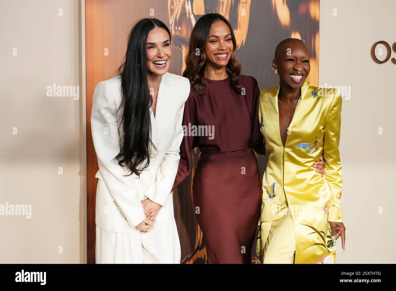 Demi Moore, from left, Zoe Saldana, and Cynthia Erivo arrive at the ...