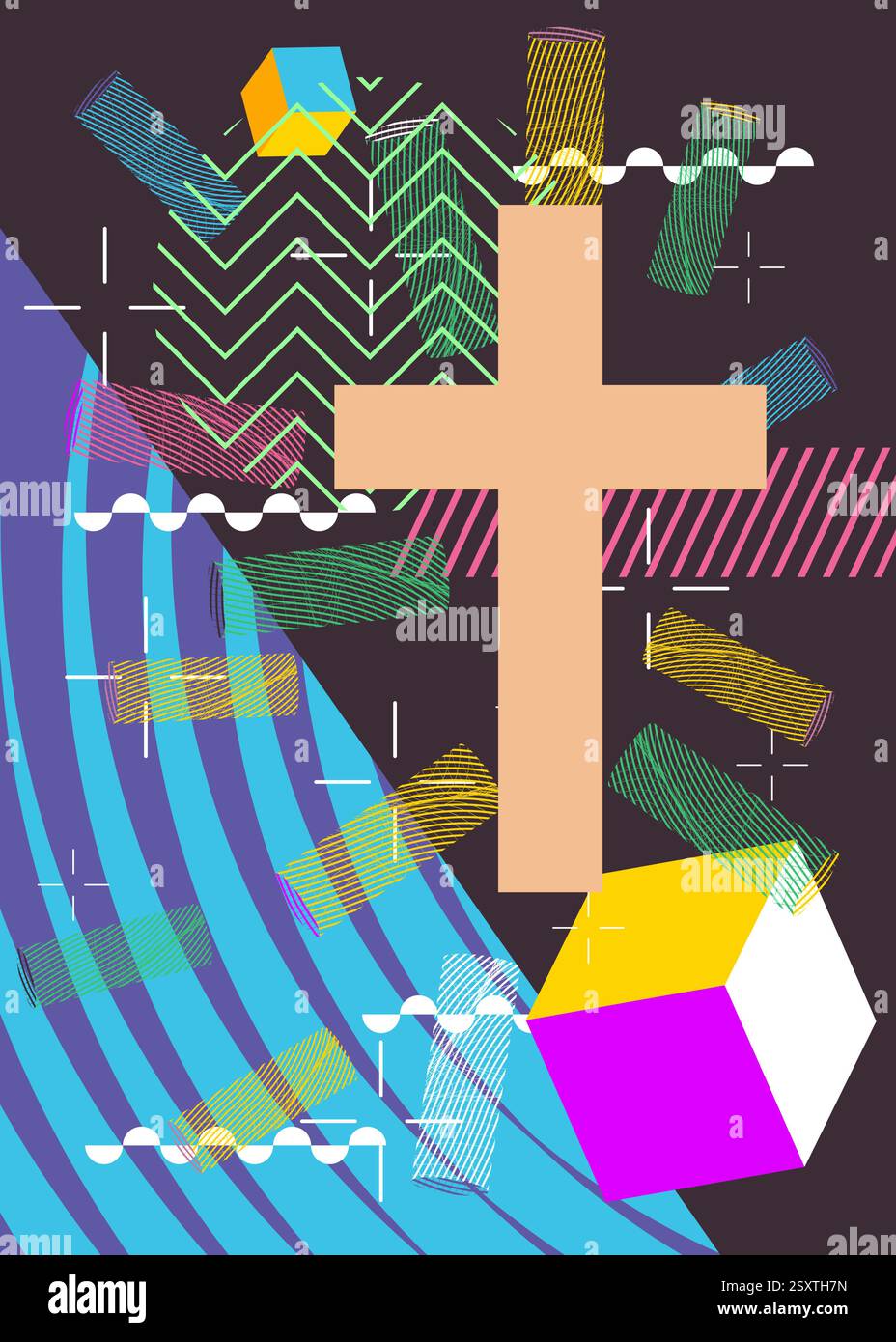 Religion cross, Crucifix geometrical graphic retro theme background ...
