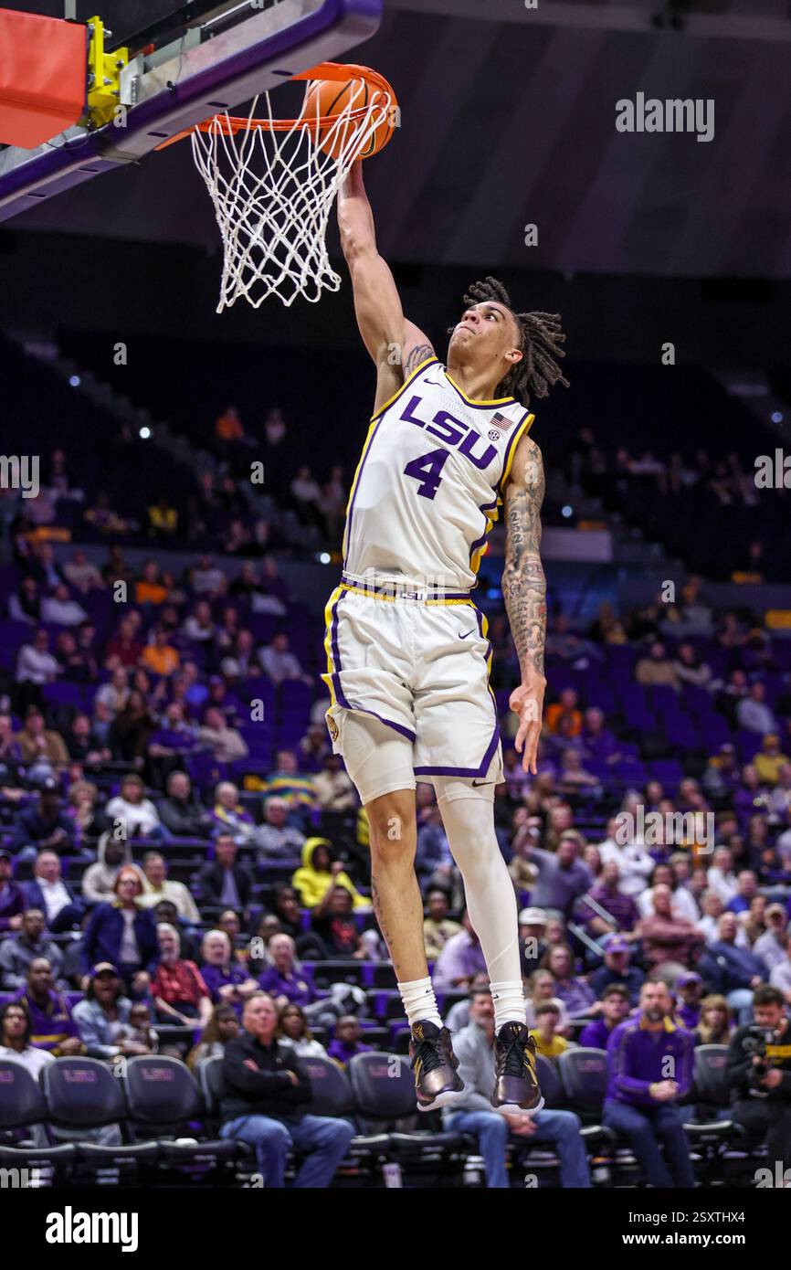 Baton Rouge, LA, USA. 25th Feb, 2025. LSU's Dji Bailey (4) goes for a ...