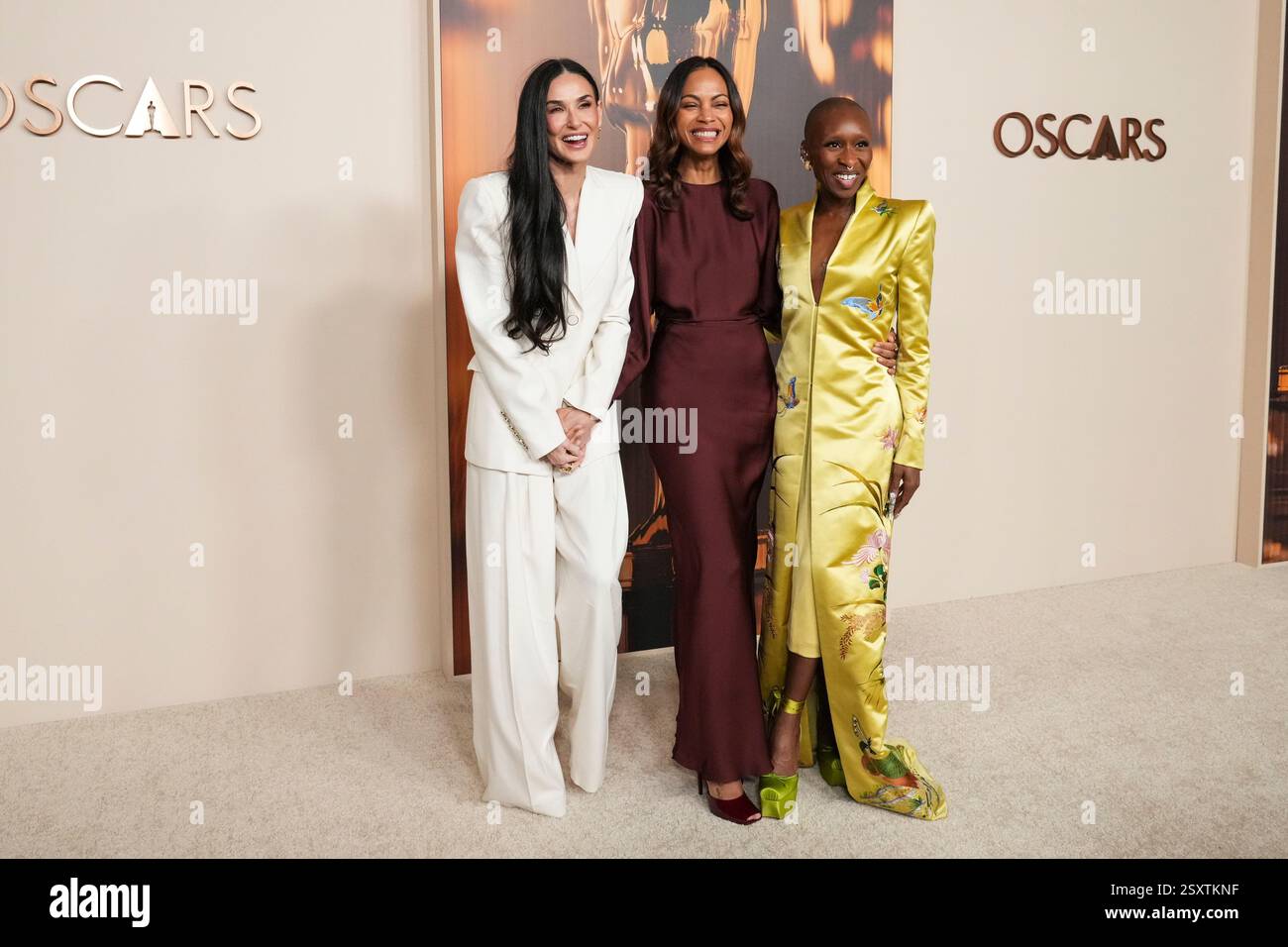 Demi Moore, from left, Zoe Saldana, and Cynthia Erivo arrive at the ...