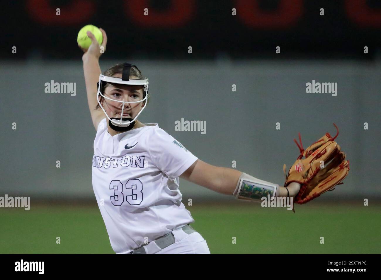 Houston relief pitcher Maddie Hartley throws against Tarleton State ...