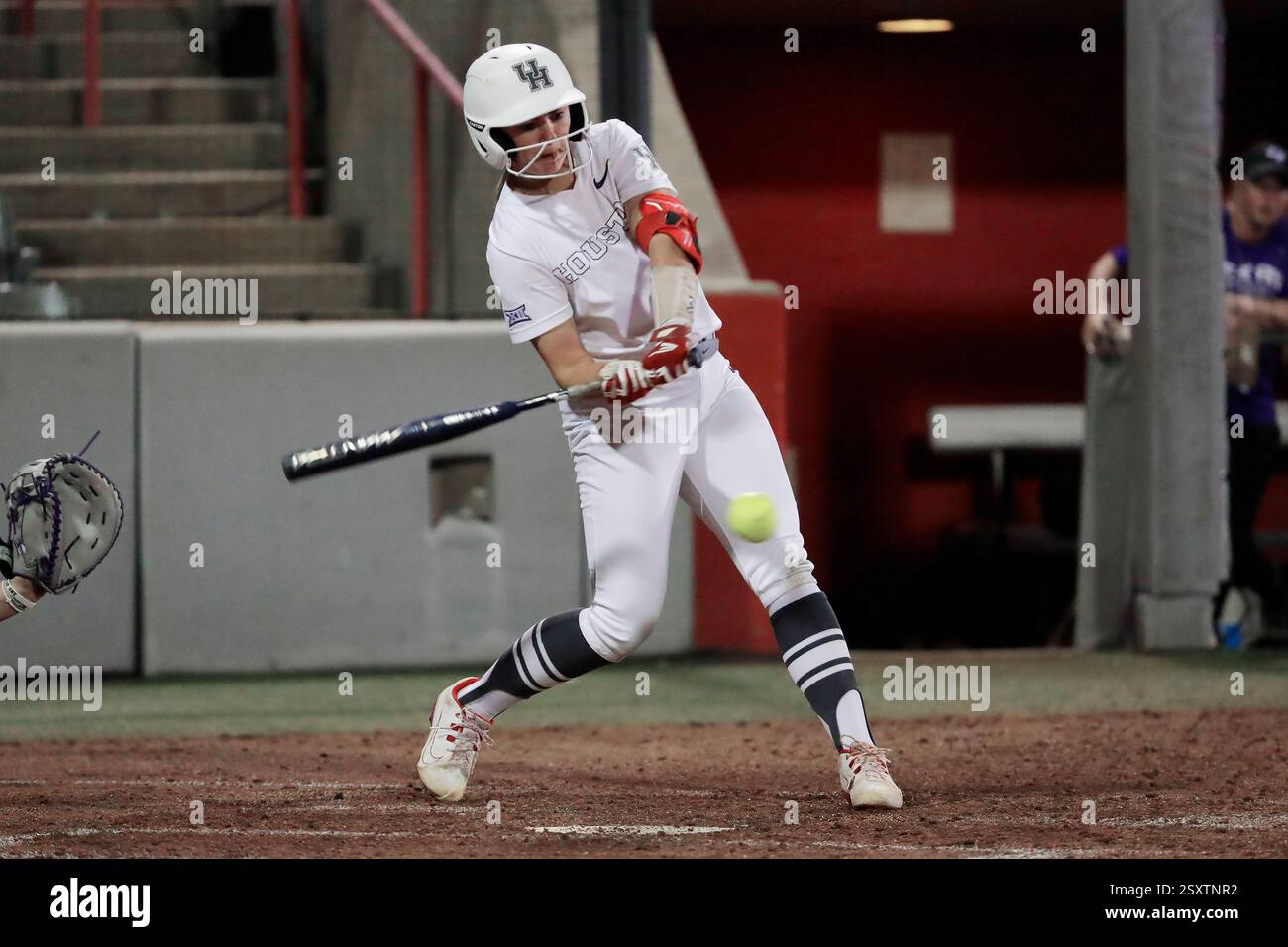 Houston batter Maddie Hartley swings against Tarleton State during an ...