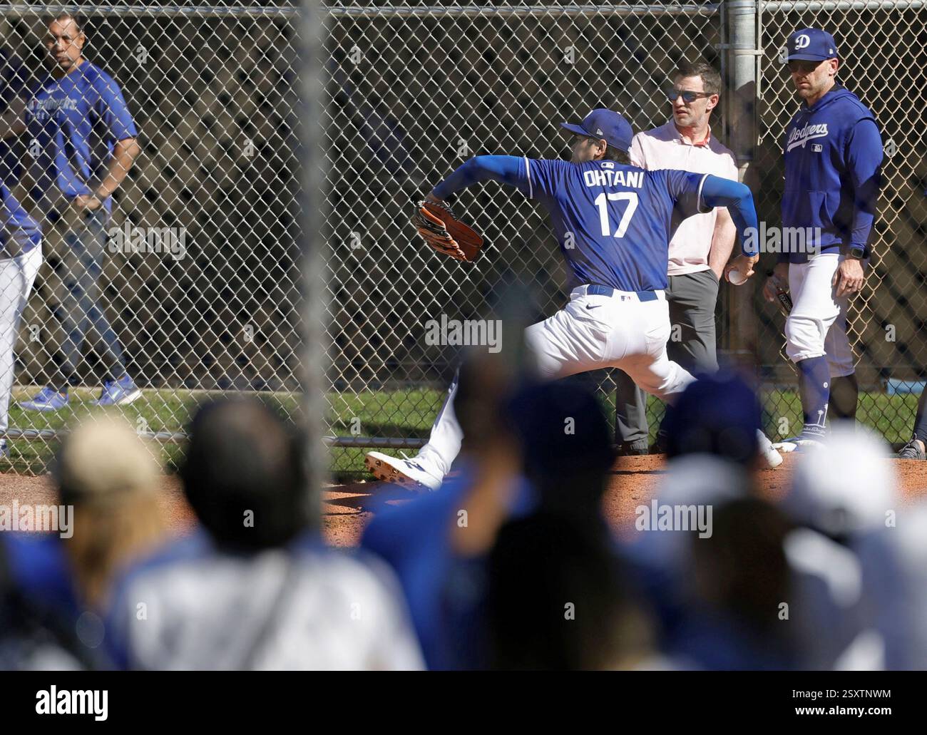 Los Angeles Dodgers two-way player Shohei Ohtani (17) throws a bullpen ...