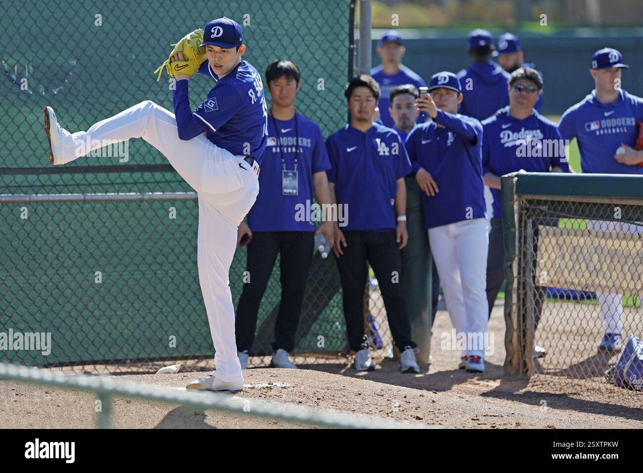 New Los Angeles Dodgers pitcher Roki Sasaki throws a bullpen session ...