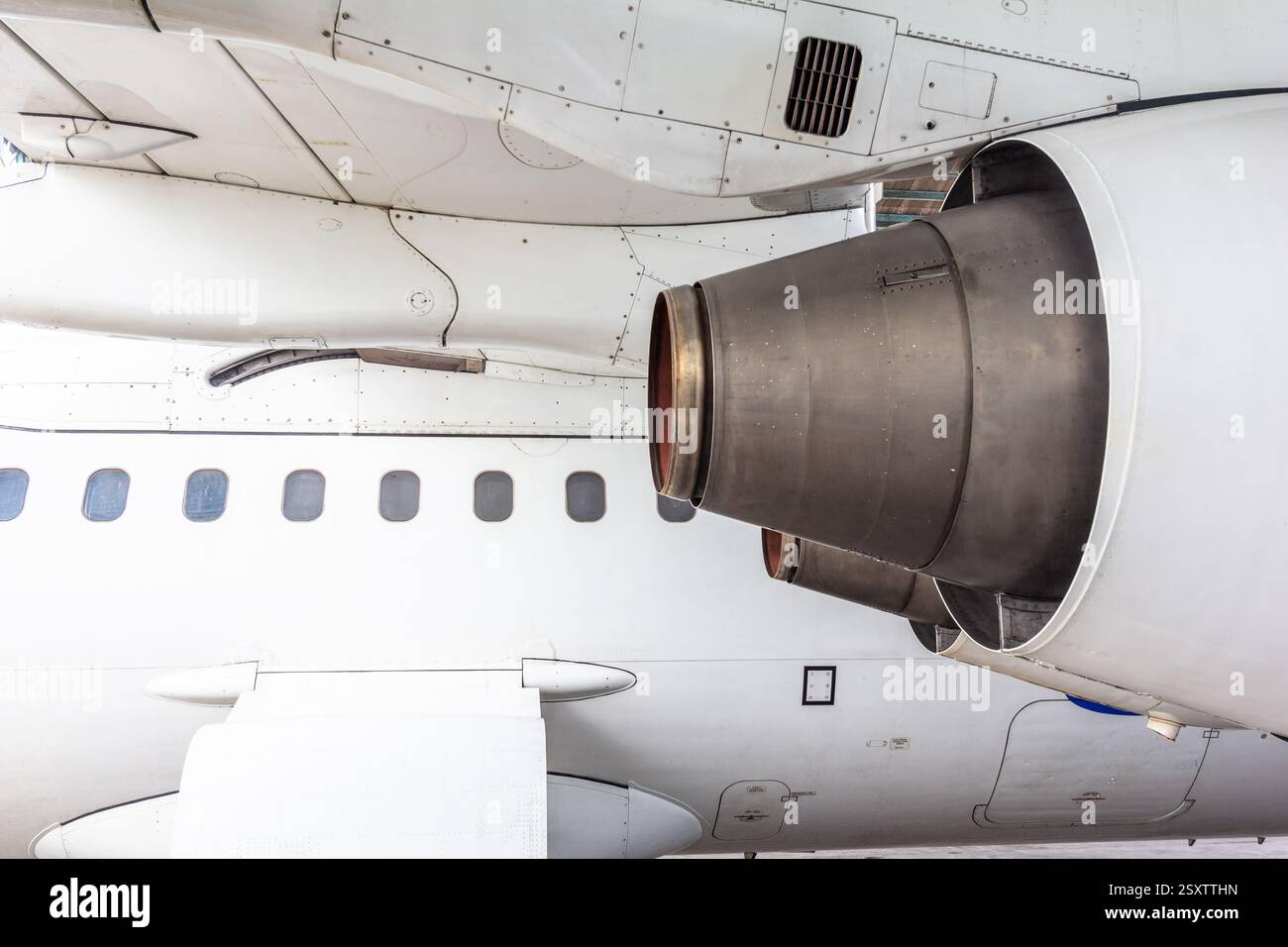 Jet engine of a British Aerospace airplane operated by SkyJet Airlines ...