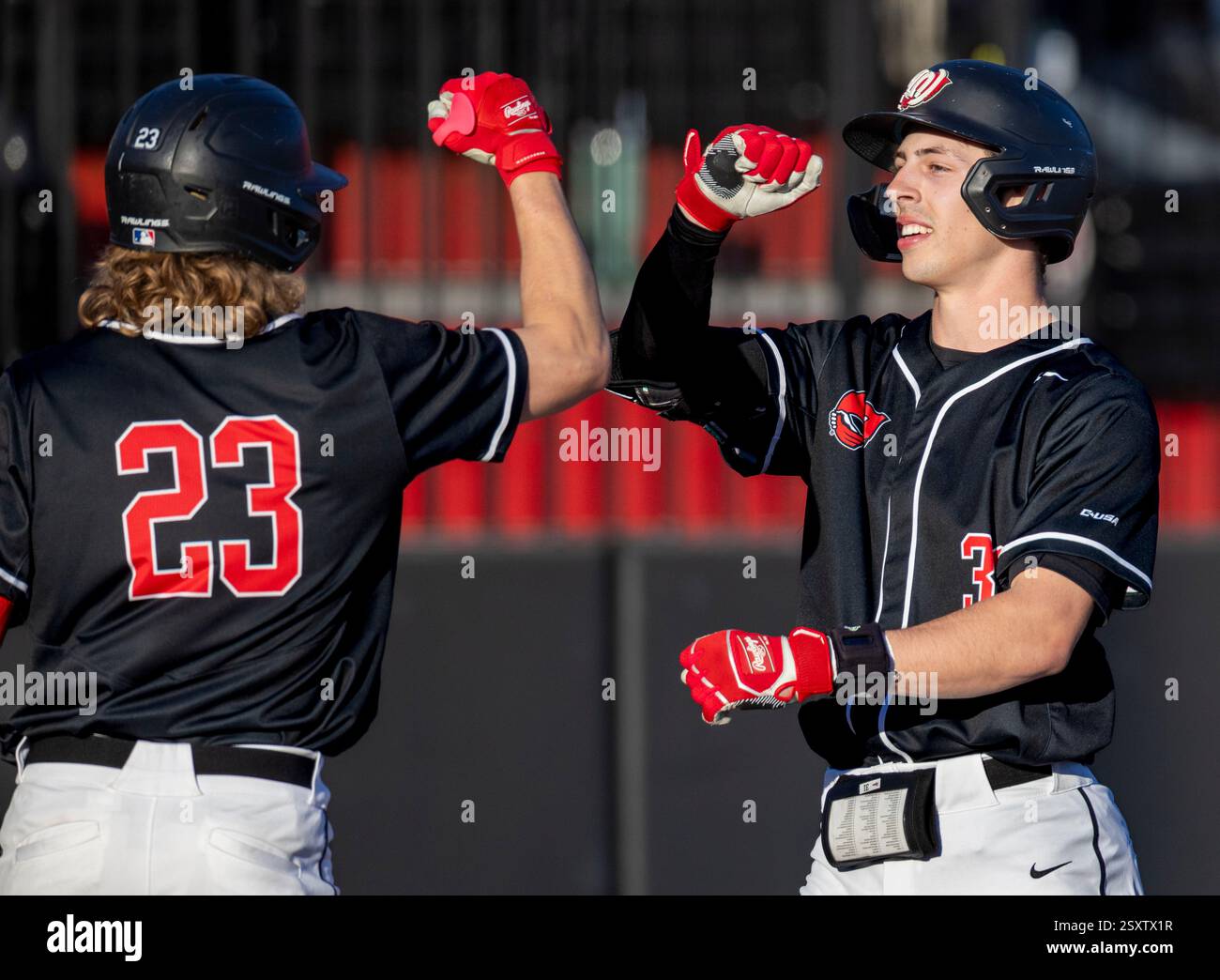 WKU designated hitter Thomas Marsala (31) celebrates his home run with ...