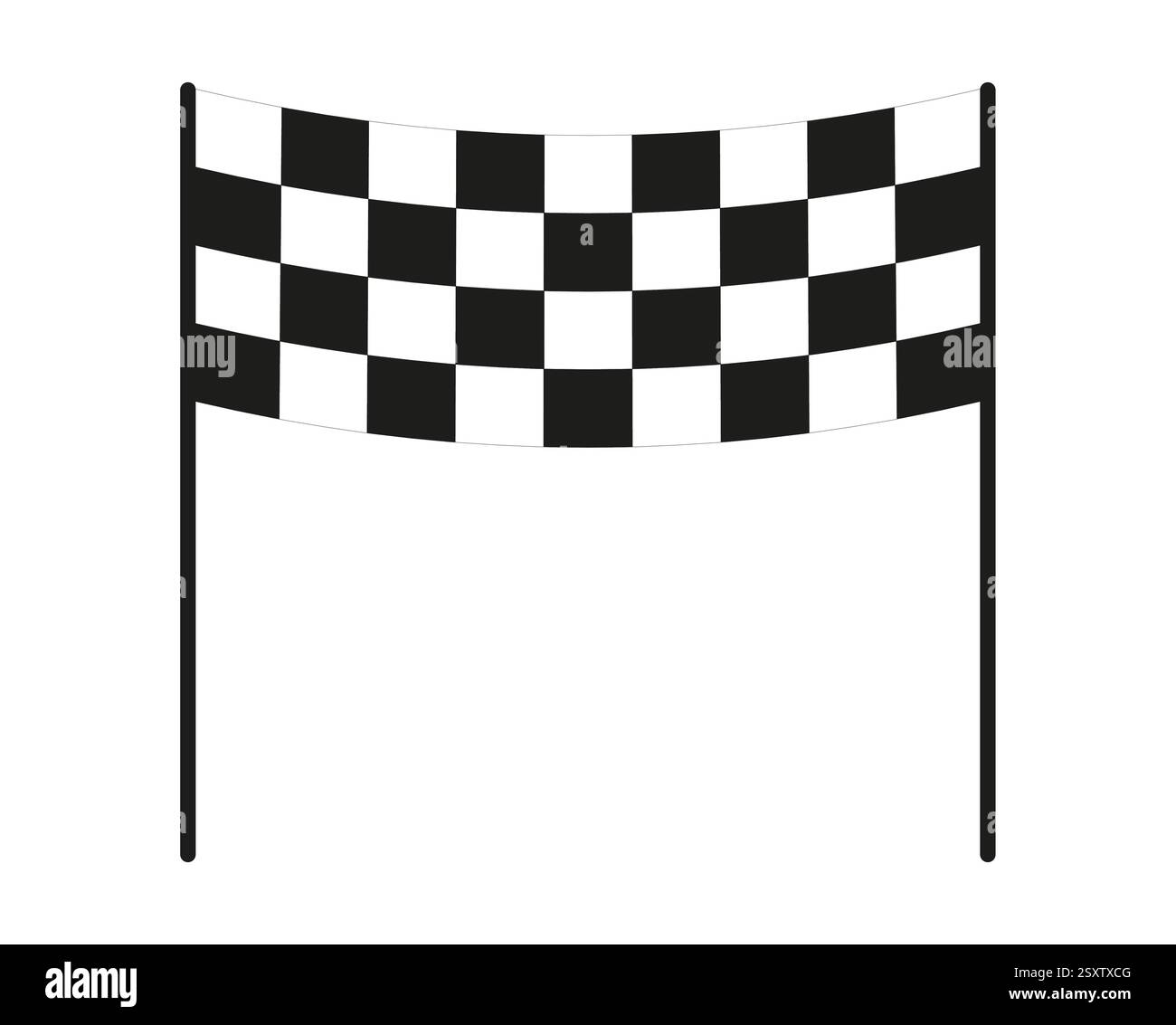 Checkered racing finish flag on two poles isolated on white background. Motorsport and ...