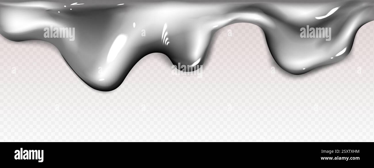 Silver liquid drip border with flowing metallic substance on ...