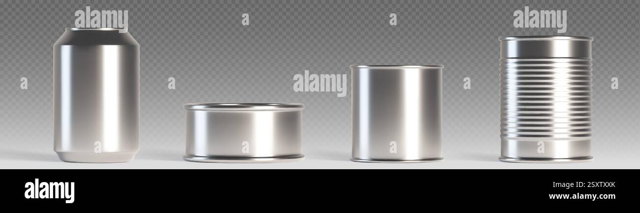 Metal tin cans and beverage container mockups set - aluminum drink ...