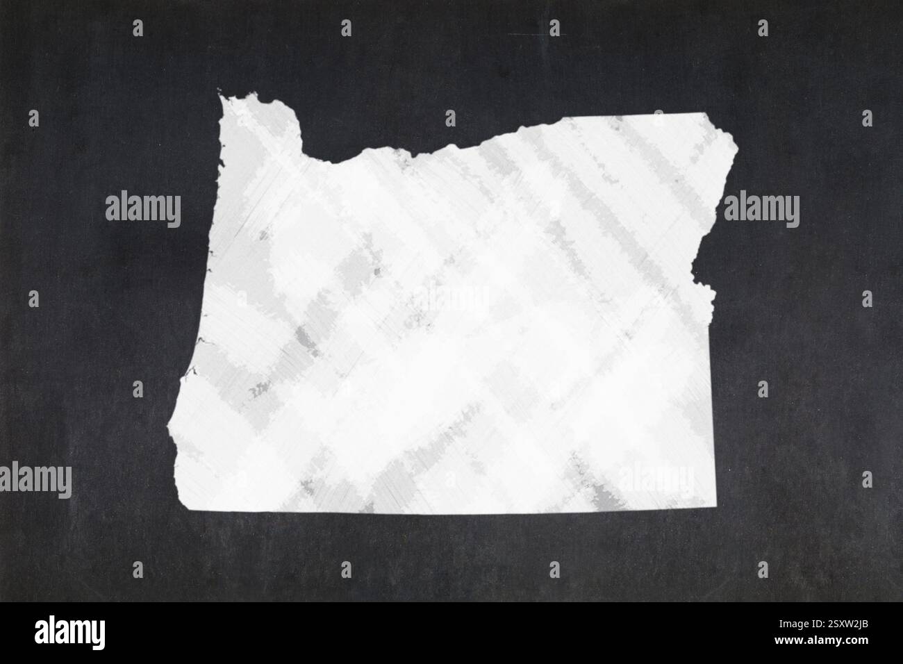 Blackboard with a the map of the State of Oregon (USA) drawn in the ...