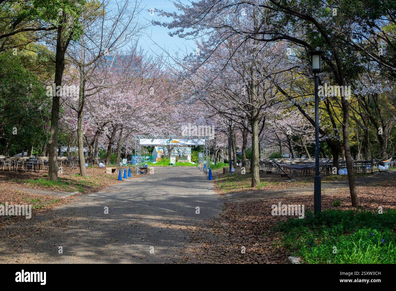 View of the park inside the Osaka Castle complex, a Japanese castle in ...