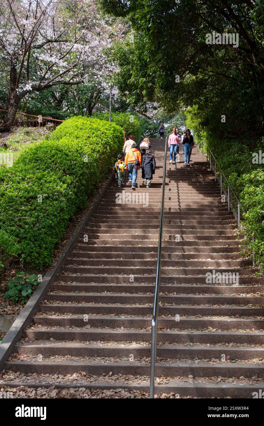 View of steps inside the Osaka Castle complex, a Japanese castle in ...