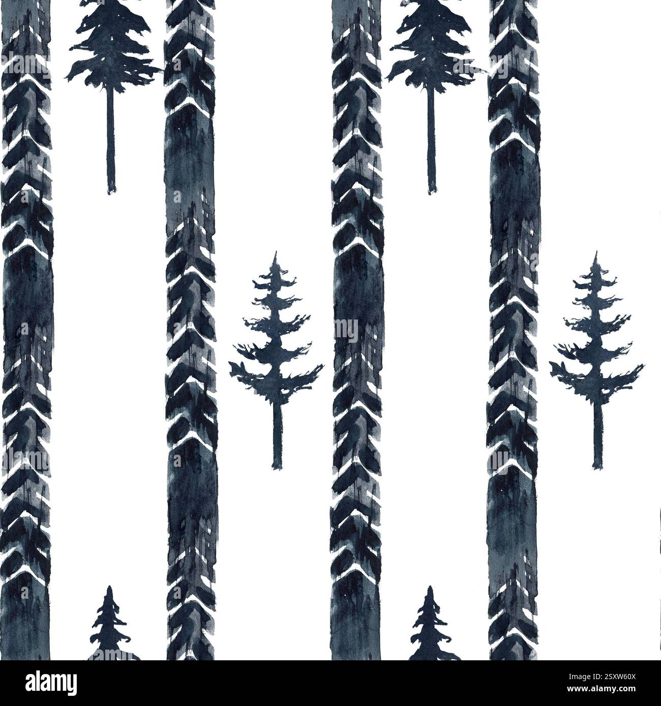 Seamless pattern with tread mark and spruce. Watercolor illustration ...