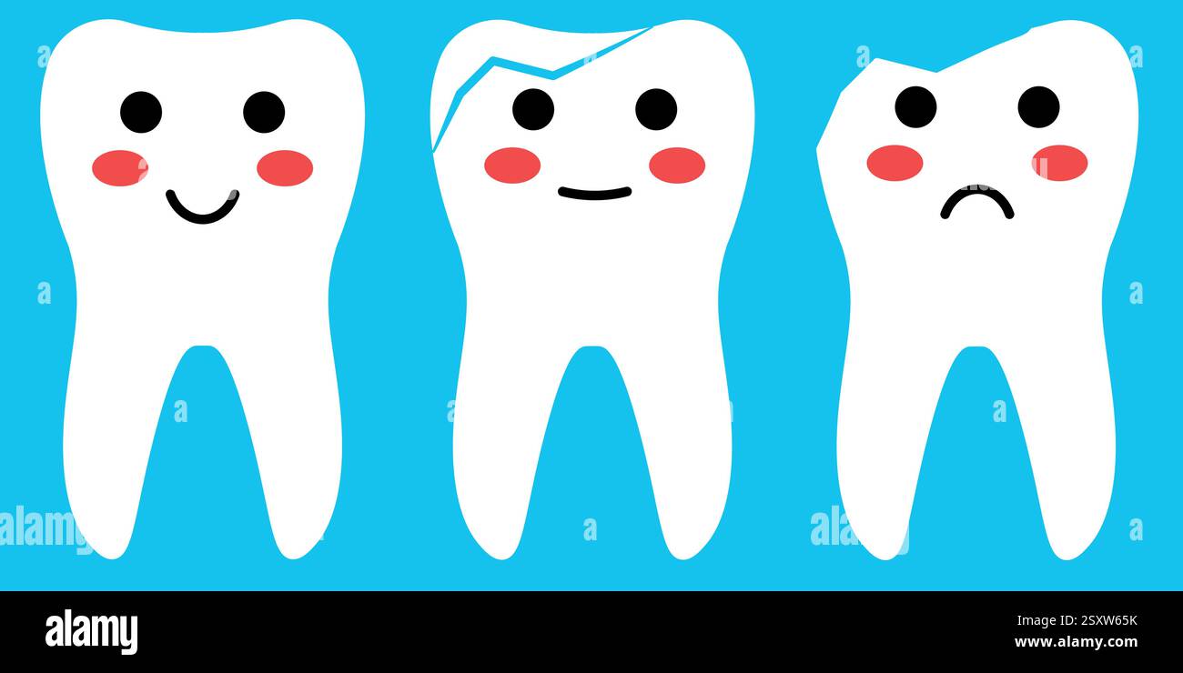 Smiling and Damaged Cartoon Teeth Depiction with Medical Concept ...