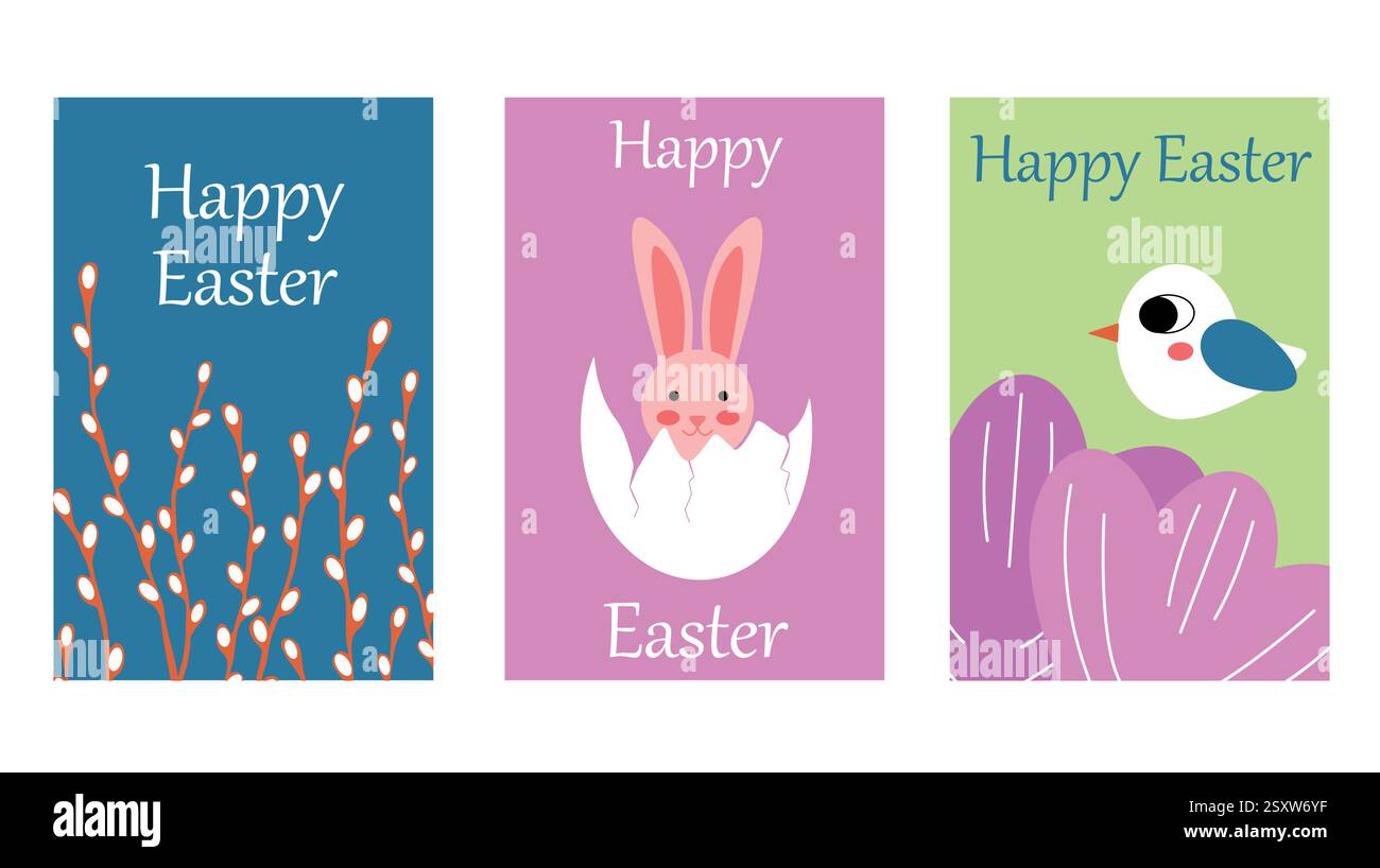 Easter Cards Featuring Bunny, Bird, and Spring Themed Illustrations ...