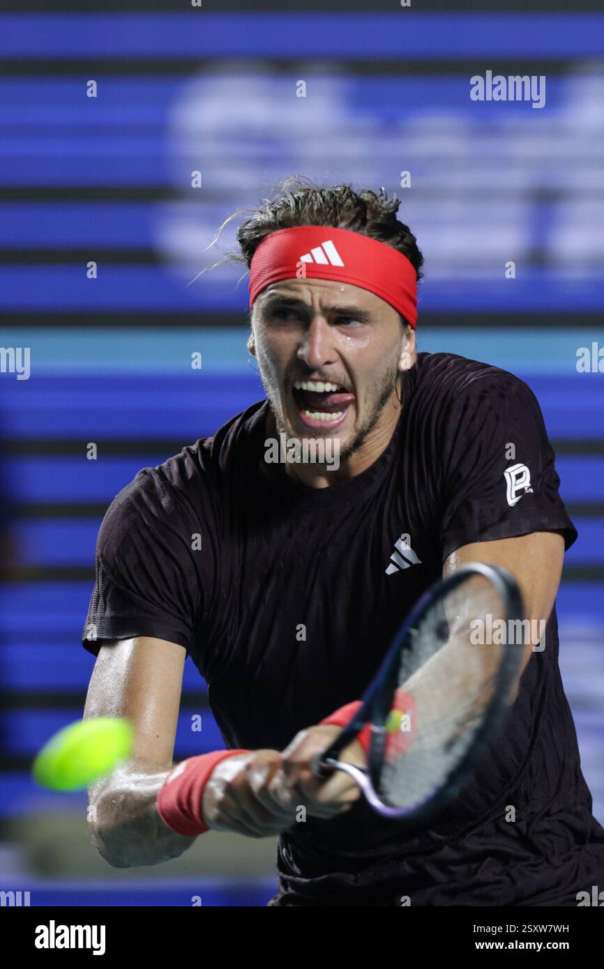 Acapulco, Mexico. 25th Feb, 2025. Alexander Zverev of Germany hits a return during the men's ...