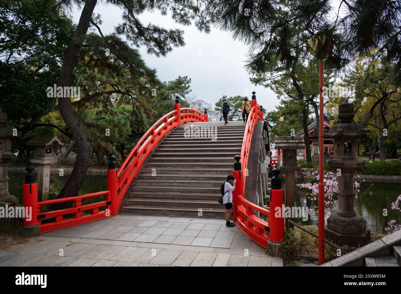 View of the steps leading to the taiko bashi bridge inside the ...