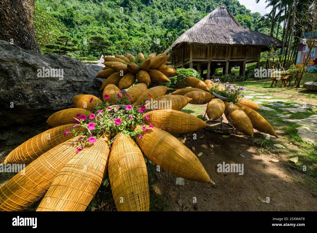 Fishing baskets for decoration in the Bird Park Thung Nham, part of the ...