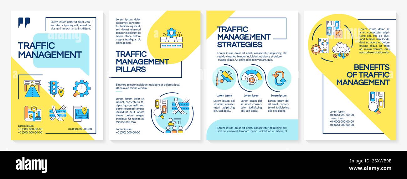 Traffic management blue and yellow brochure template Stock Vector Image ...