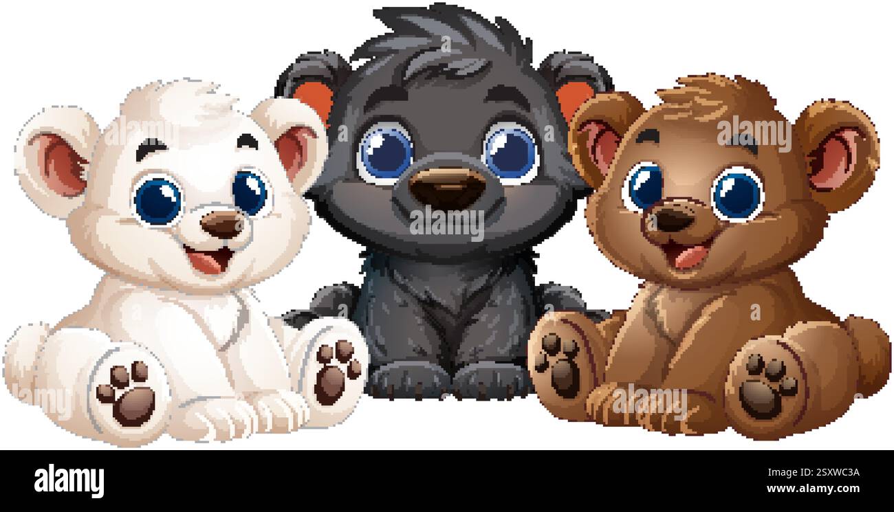 Three cute baby bears with big eyes smiling Stock Vector Image & Art ...